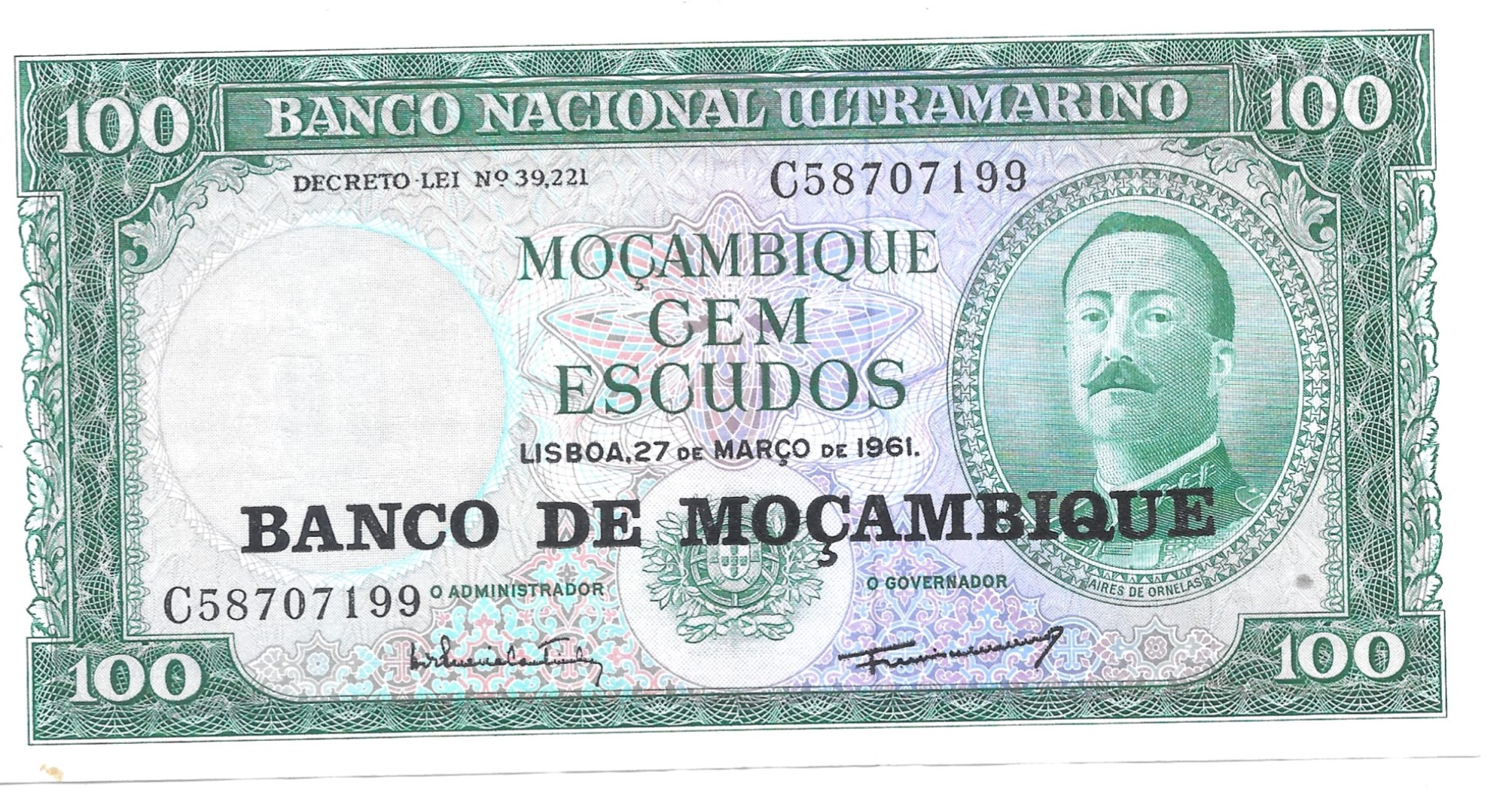 MOZAMBIQUE 100 ESCUDOS 1961 - Numismática