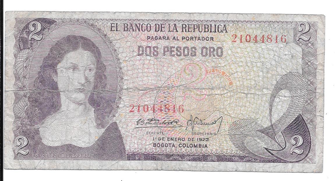 COLOMBIA 2 PESOS 1973 - Numismática