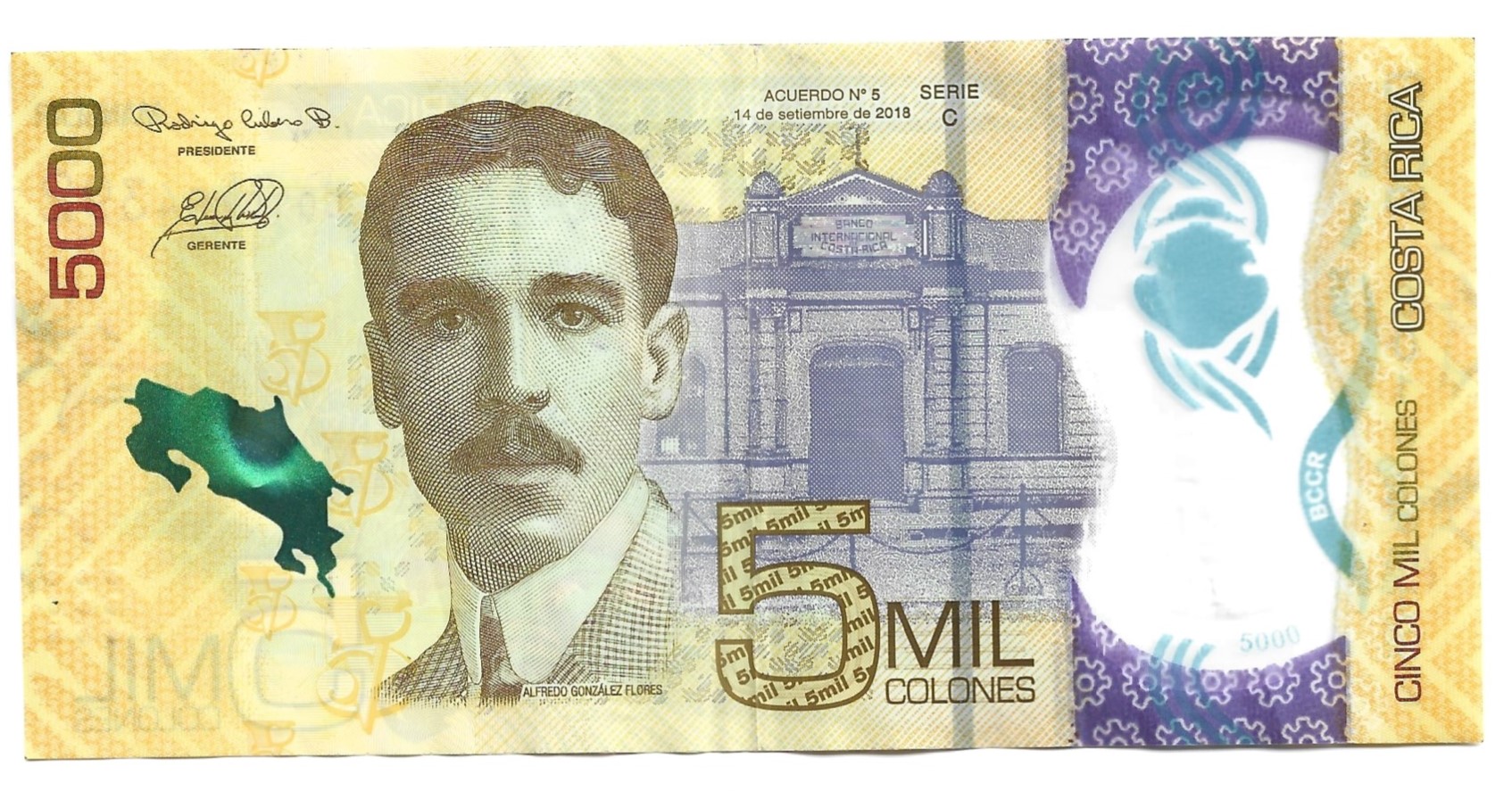 COSTA RICA 5000 COLONES 2018 - Numismática